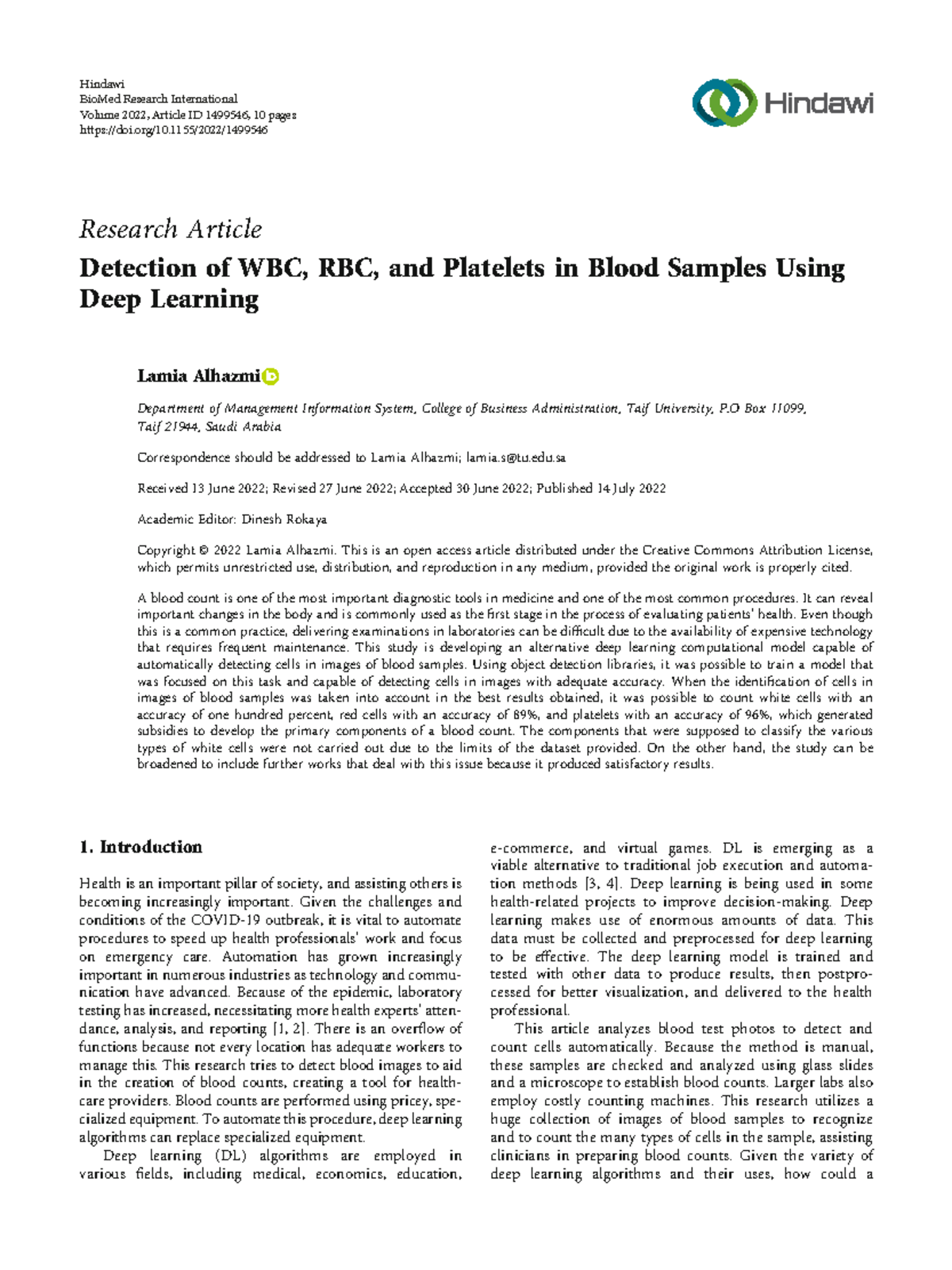 Detection of WBC, RBC, and Platelets in Blood Samples Using Deep Learning - Research Article ...
