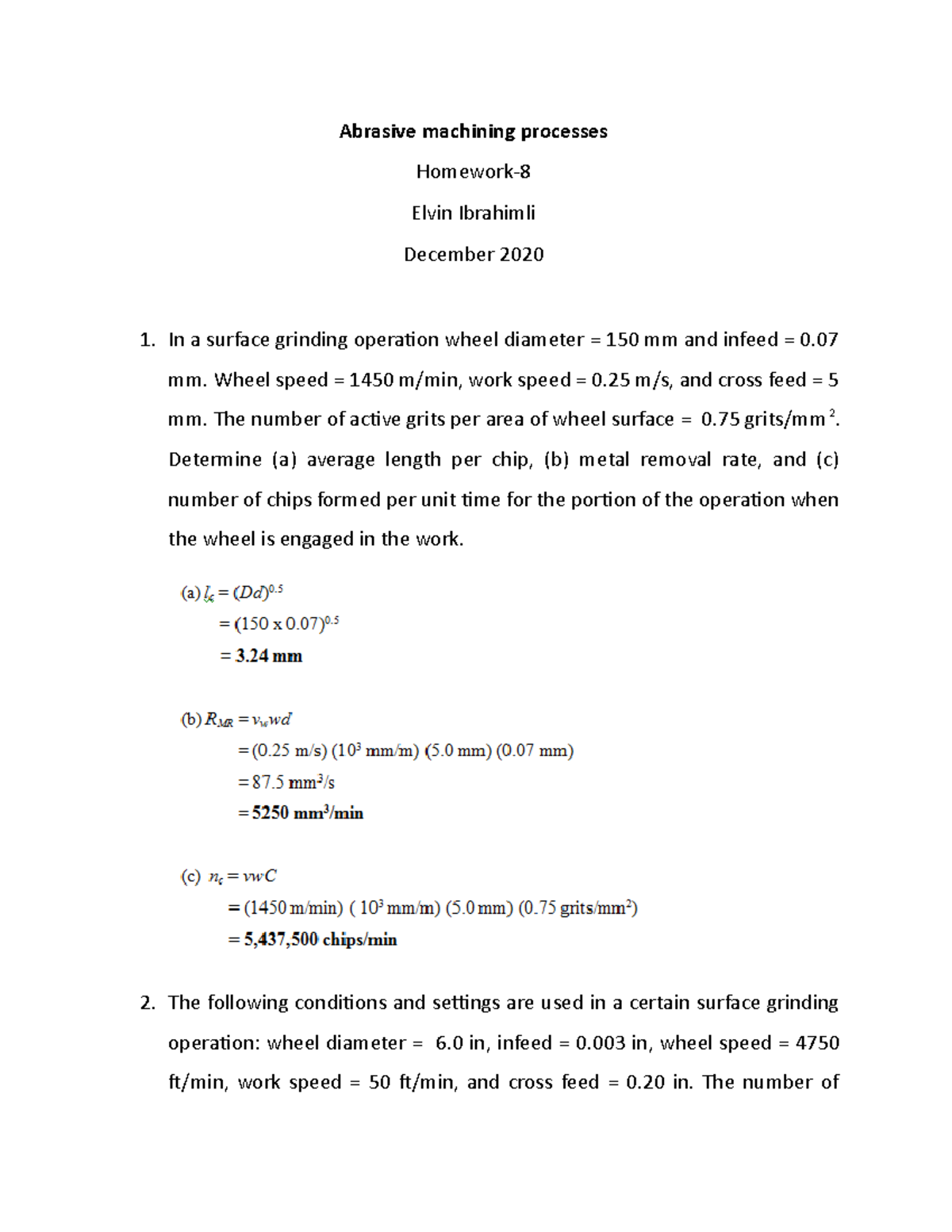 Homework exercise-8 - chemistry - Abrasive machining processes Homework- Elvin Ibrahimli ...