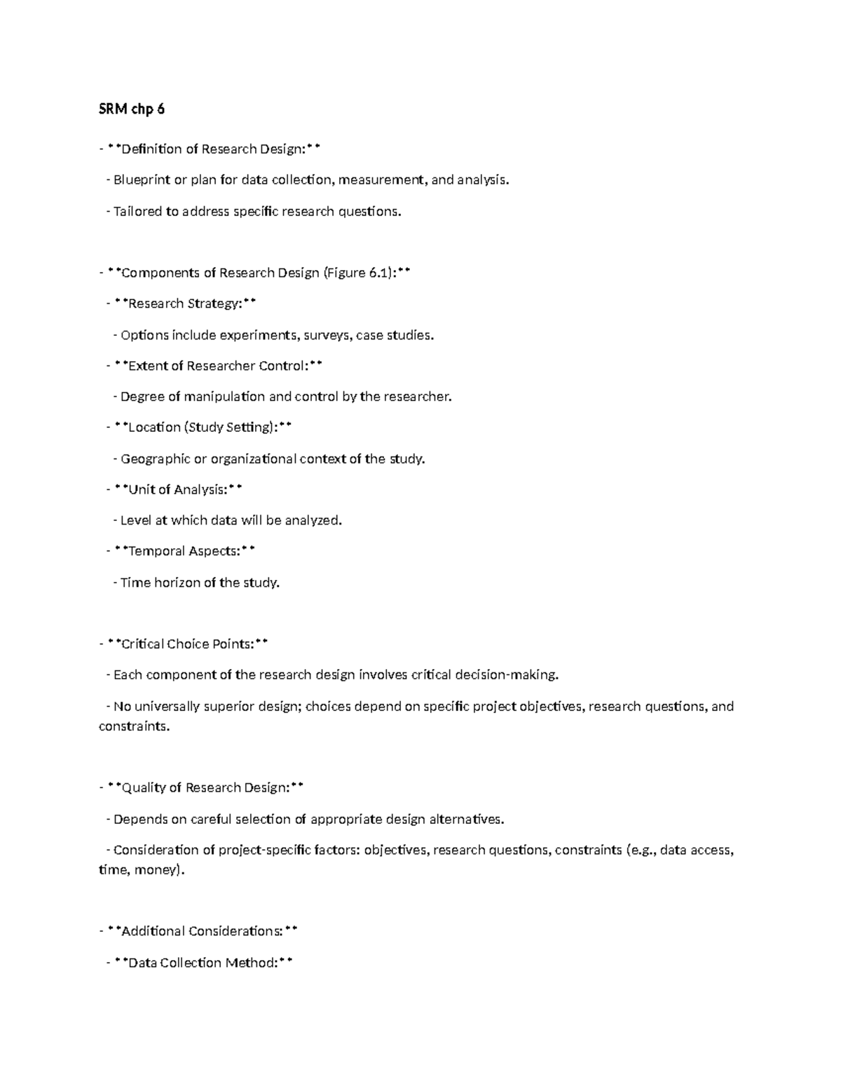 SRM chp 6 - Kkkk - SRM chp 6 Definition of Research Design: Blueprint ...