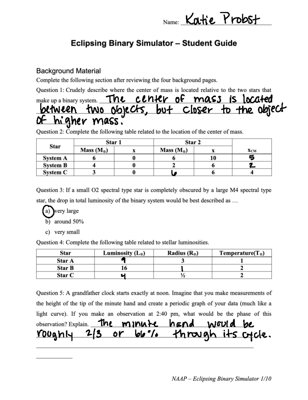 Lab 7 - Eclipsing Binary Stars - Answer...01 - Introduction to Stellar ...