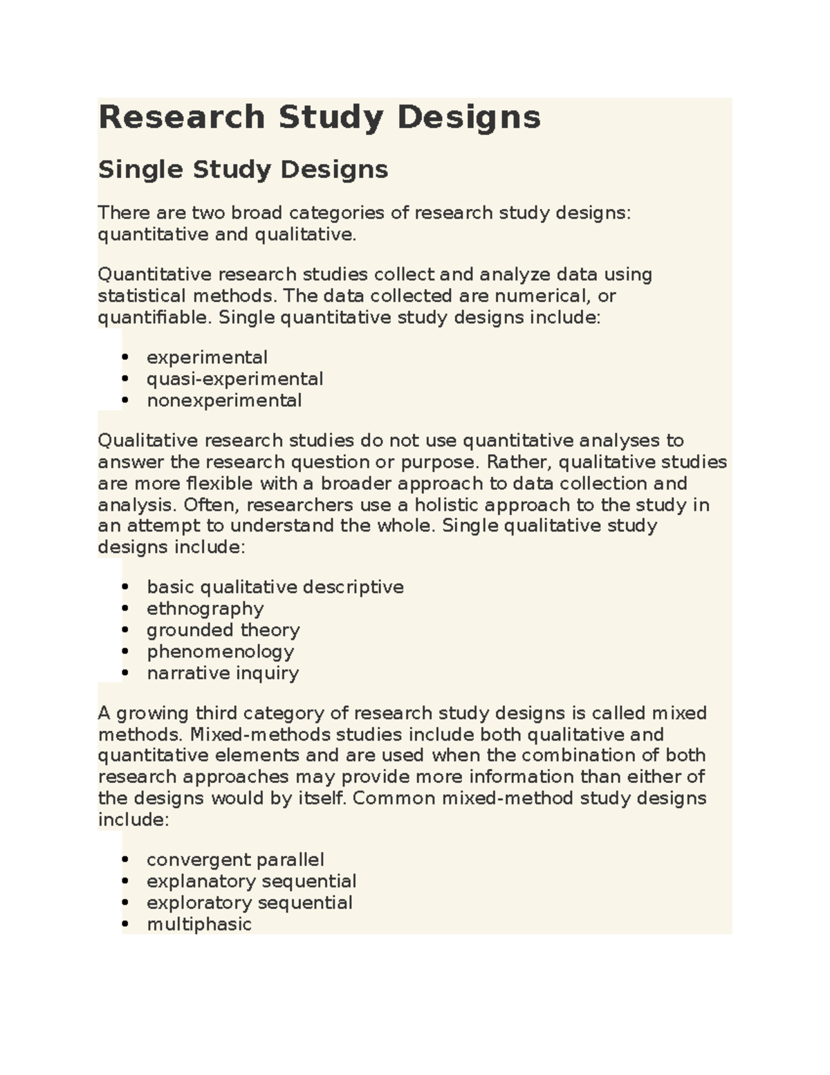 EBP Notes 2 - Research Study Designs Single Study Designs There are two ...