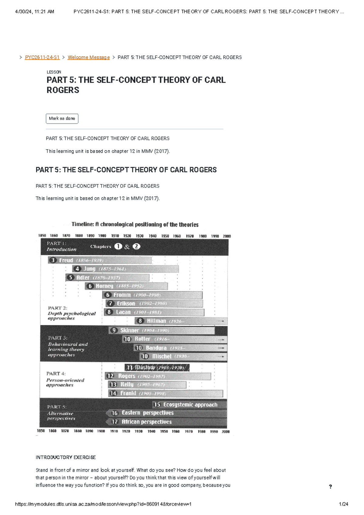 PYC2611-24-S1 PART 5 THE SELF- Concept Theory OF CARL Rogers PART 5 THE ...