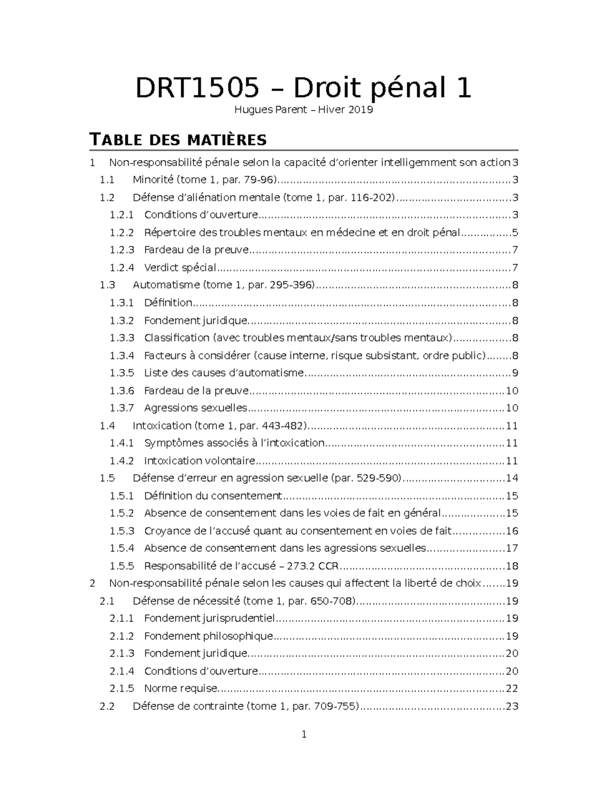 Pénal - Notes - DRT1505G - UdeM - StuDocu