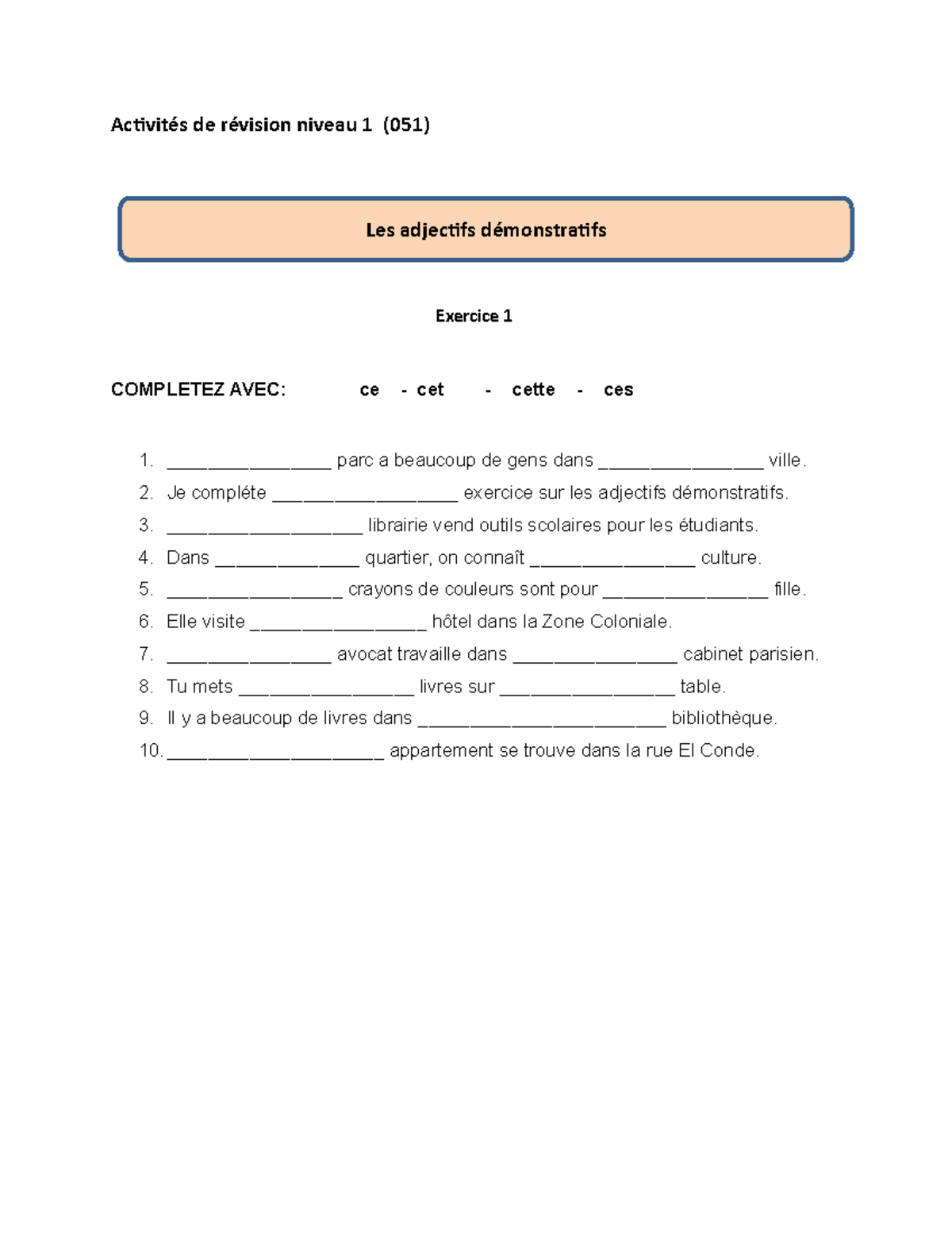Frances Tarea 1 - excelente material - Activités de révision niveau 1 ...