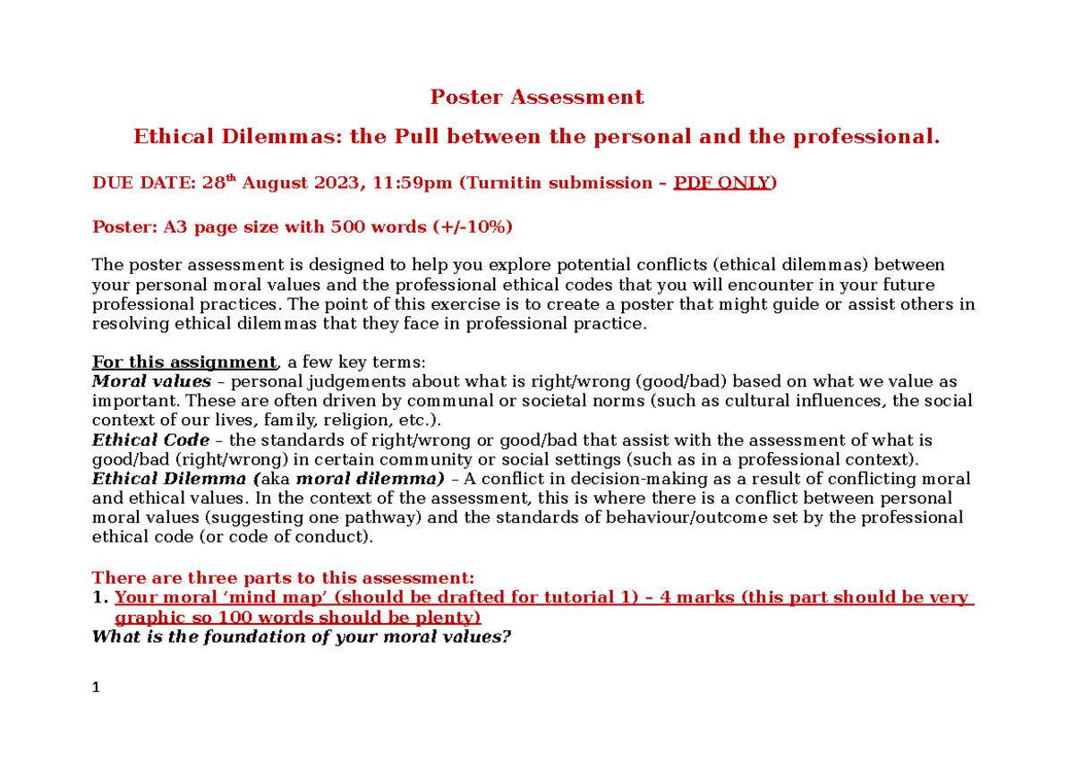 Assessment 1 - Poster Spring 2023 - Poster Assessment Ethical Dilemmas ...