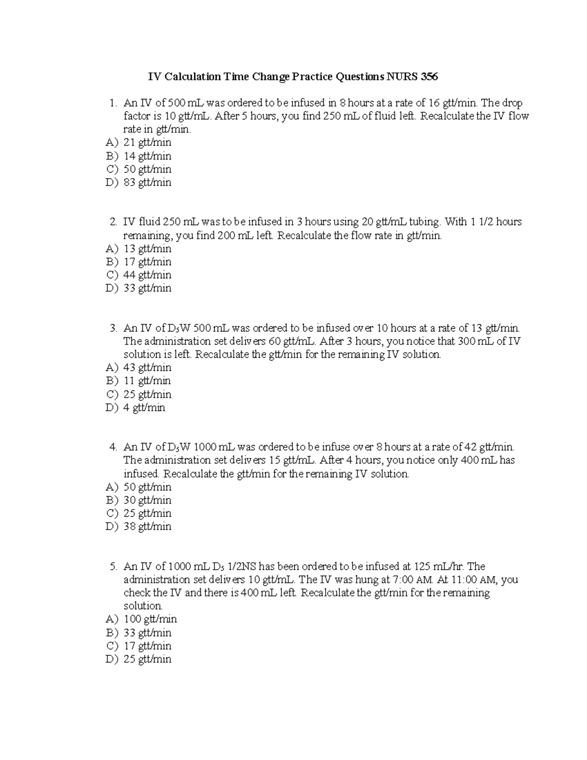 Practice Questions IV Time Change 1 1 IV Calculation Time Change