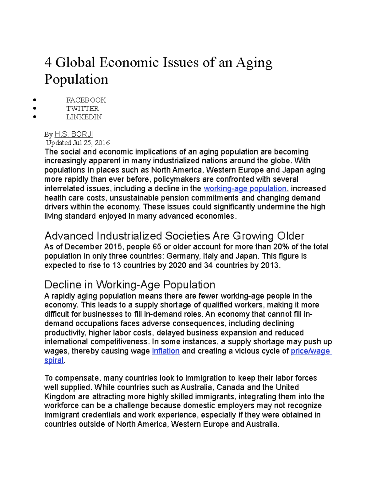 4 Global Economic Issues of an Aging Population - BORJI Updated Jul 25 ...