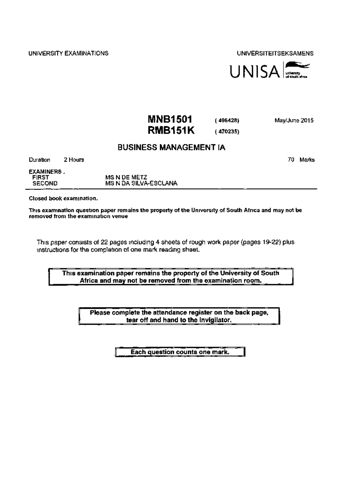 Mnb1501 2015 6 E 1 Lecture Notes Sumarries Tutorials Practicals Assignments Questions And
