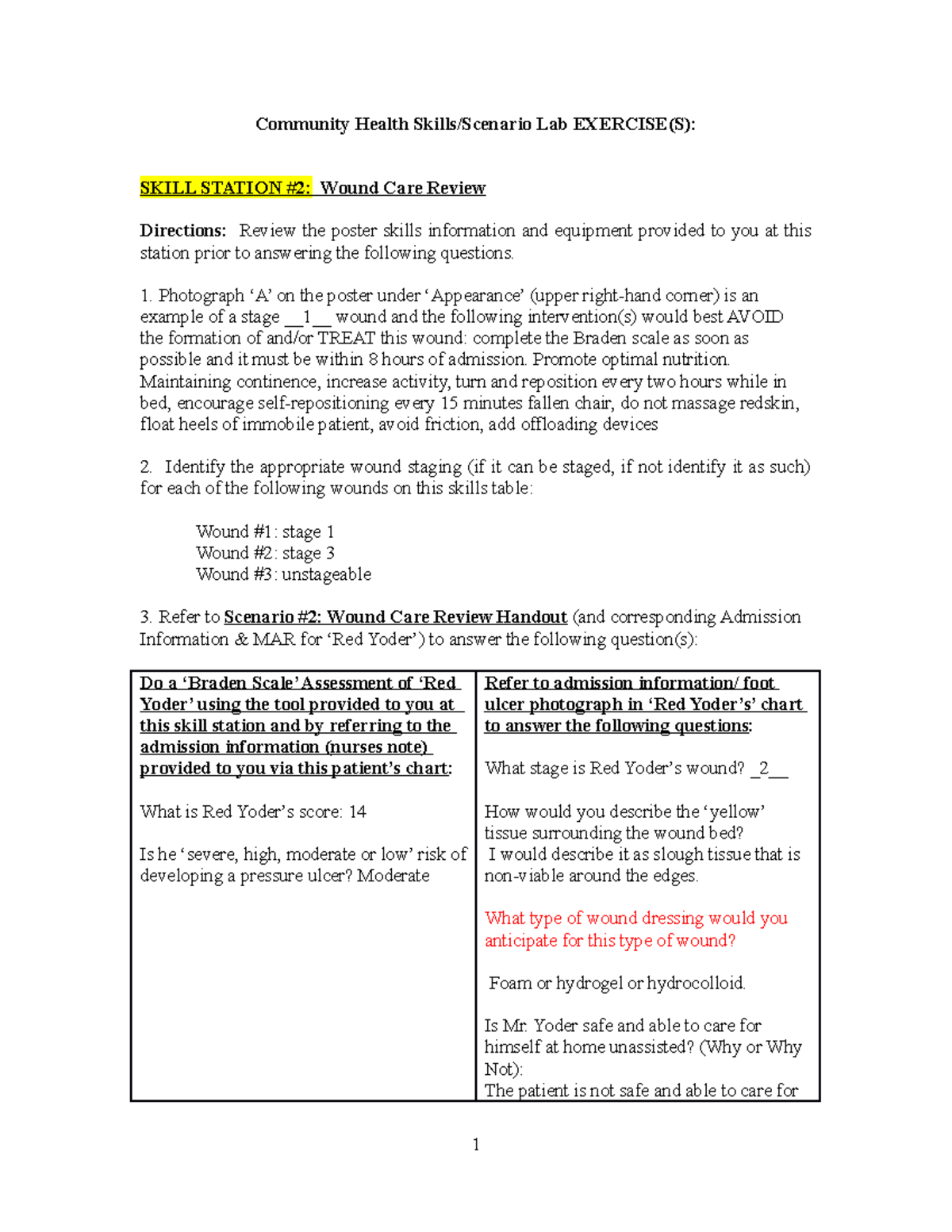 Wound+care - Community Health Skills/Scenario Lab EXERCISE(S): SKILL ...