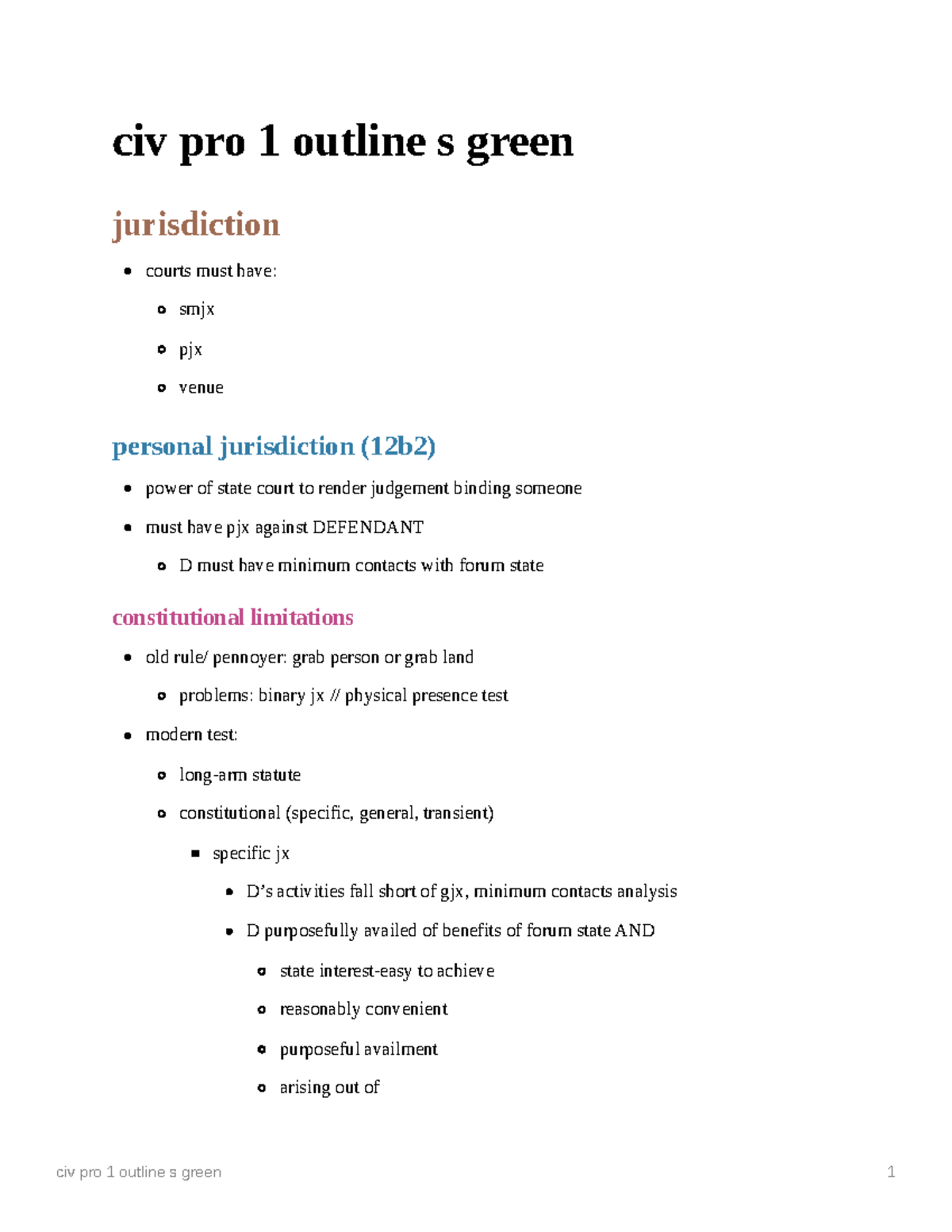 Civ pro 1 s green outline - civ pro 1 outline s green jurisdiction ...