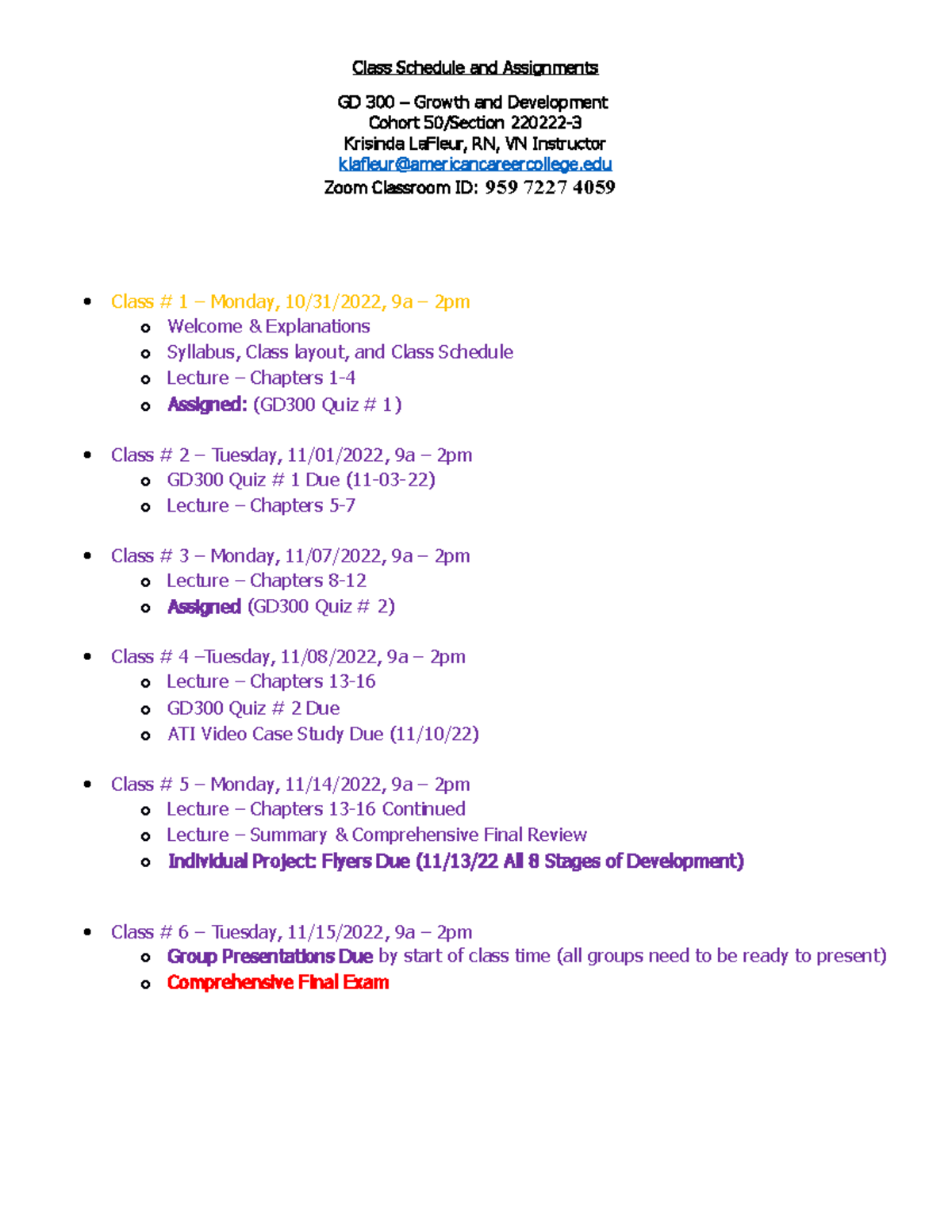 GD300 Class Schedule C50 Revised - Class Schedule and Assignments GD ...