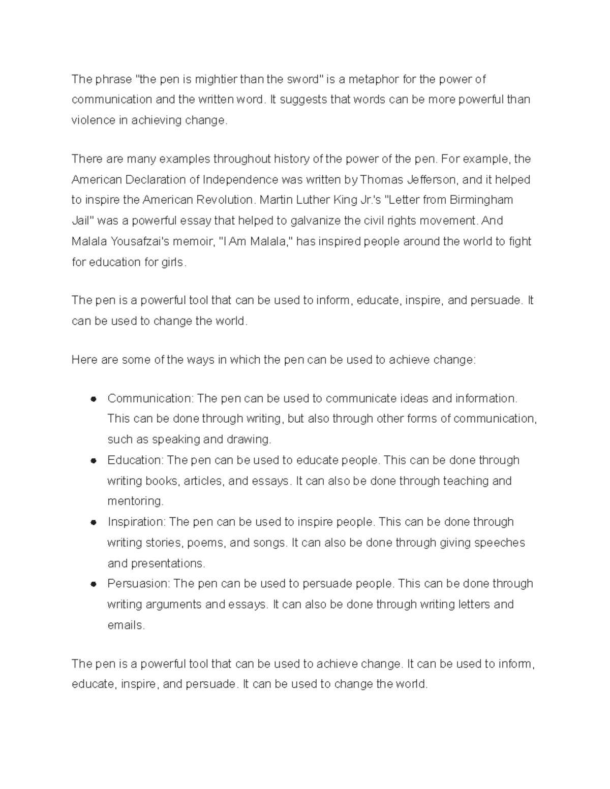 The Power of the Pen - The phrase "the pen is mightier than the sword ...