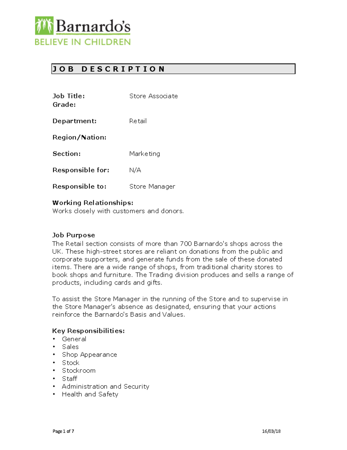 Store Associate - Job Description & Person Profile updated March 23 - J ...