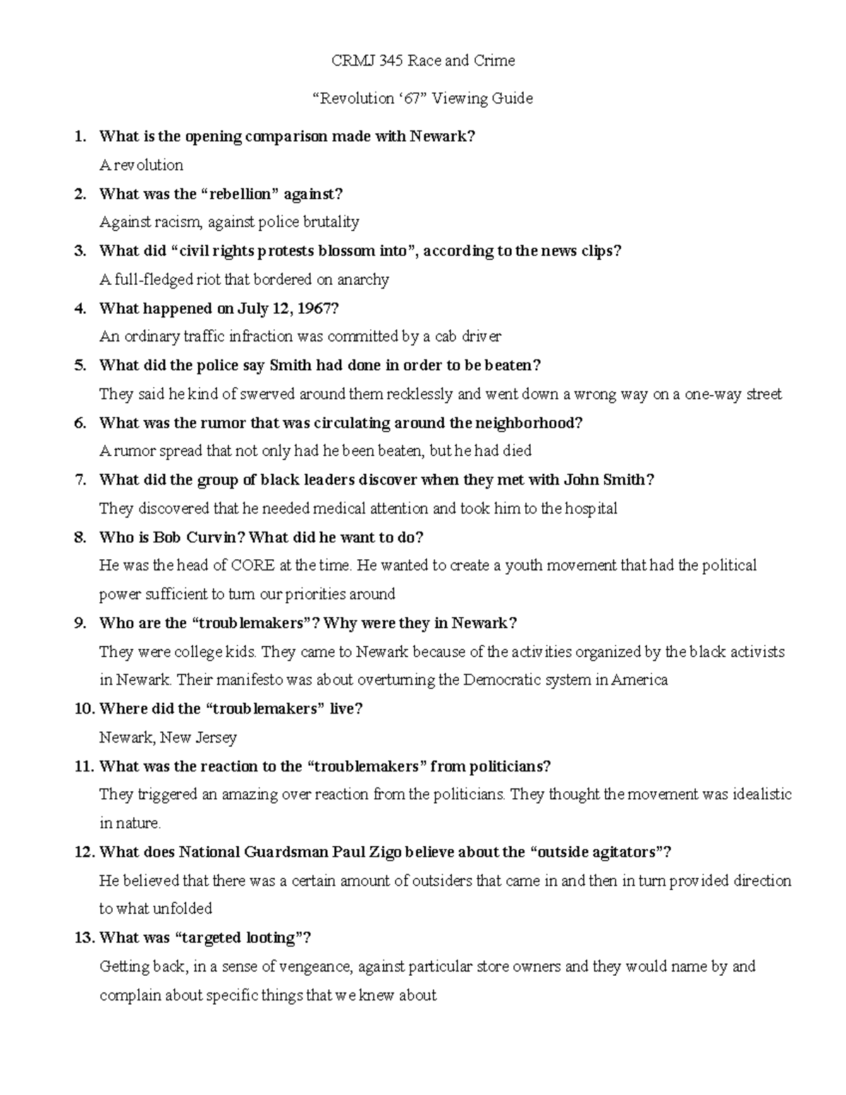 Revolution '67 Viewing Guide - CRMJ 345 Race and Crime “Revolution ‘67 ...