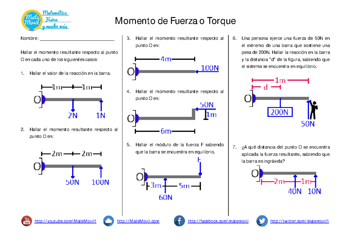 Momento de fuerza o torque ejercicios propuestos PDF - M oment o de ...