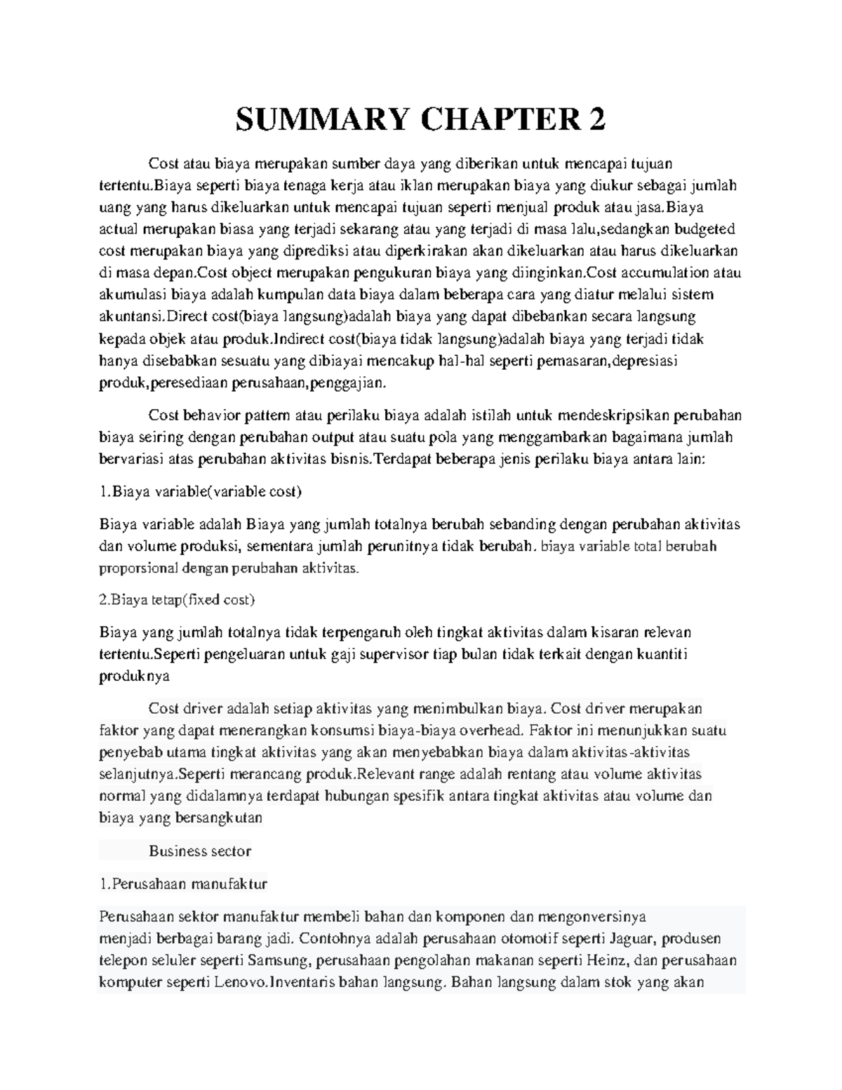 Fisip-C-6081901237- Chapter 2 - SUMMARY CHAPTER 2 Cost atau biaya ...