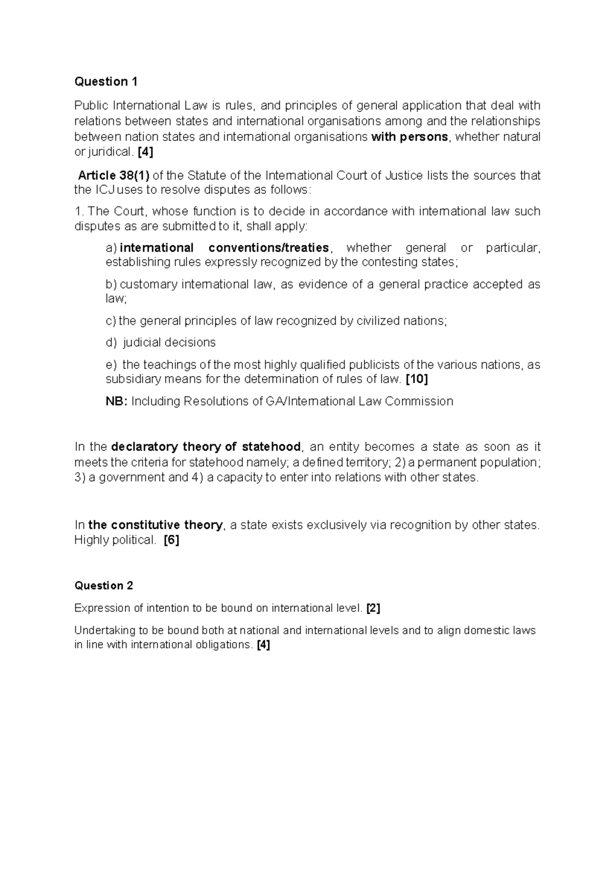 MEMO IL 2019 test 1 - International Law memo 2019 - Question 1 Public ...