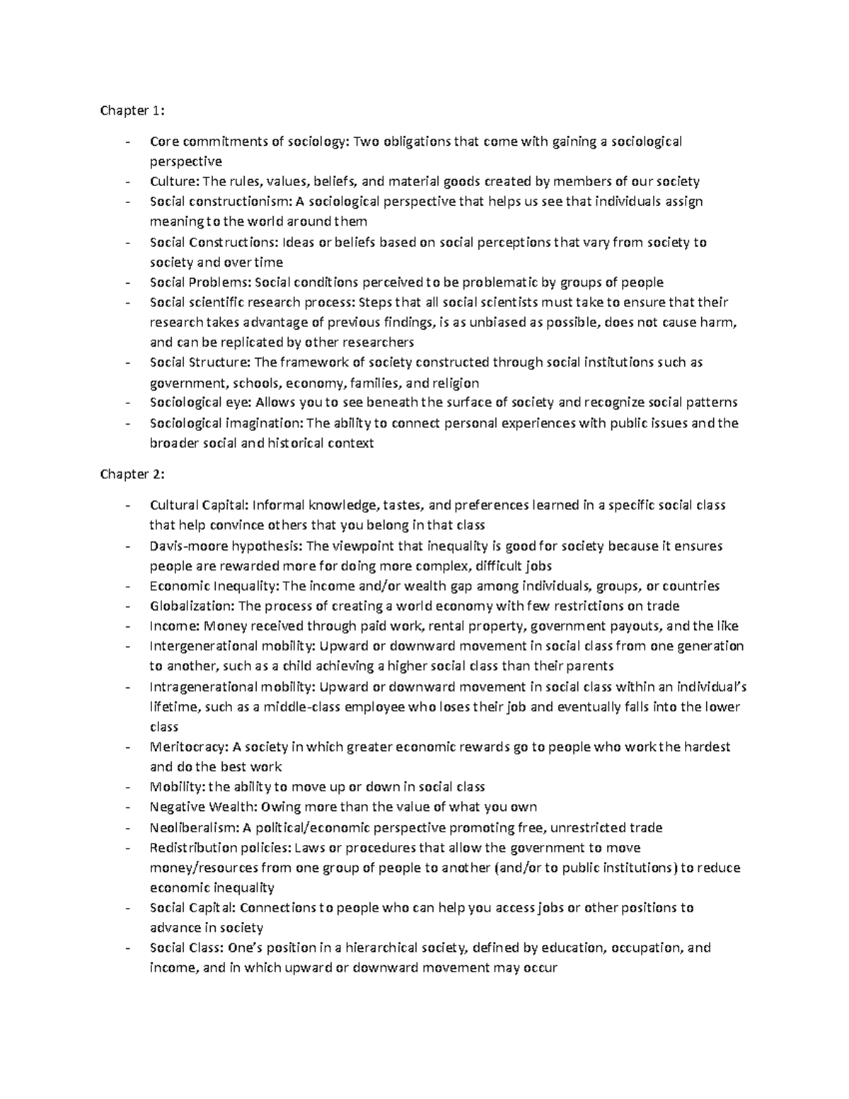 CSP Vocab Chapters 1-5 - Chapter 1: Core commitments of sociology: Two ...