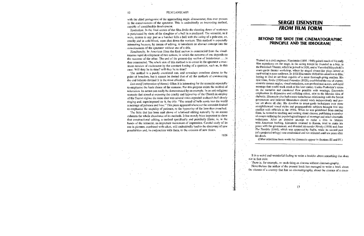 Eisenstein, Sergei - Beyond the Shot - Film 1022 - Studocu