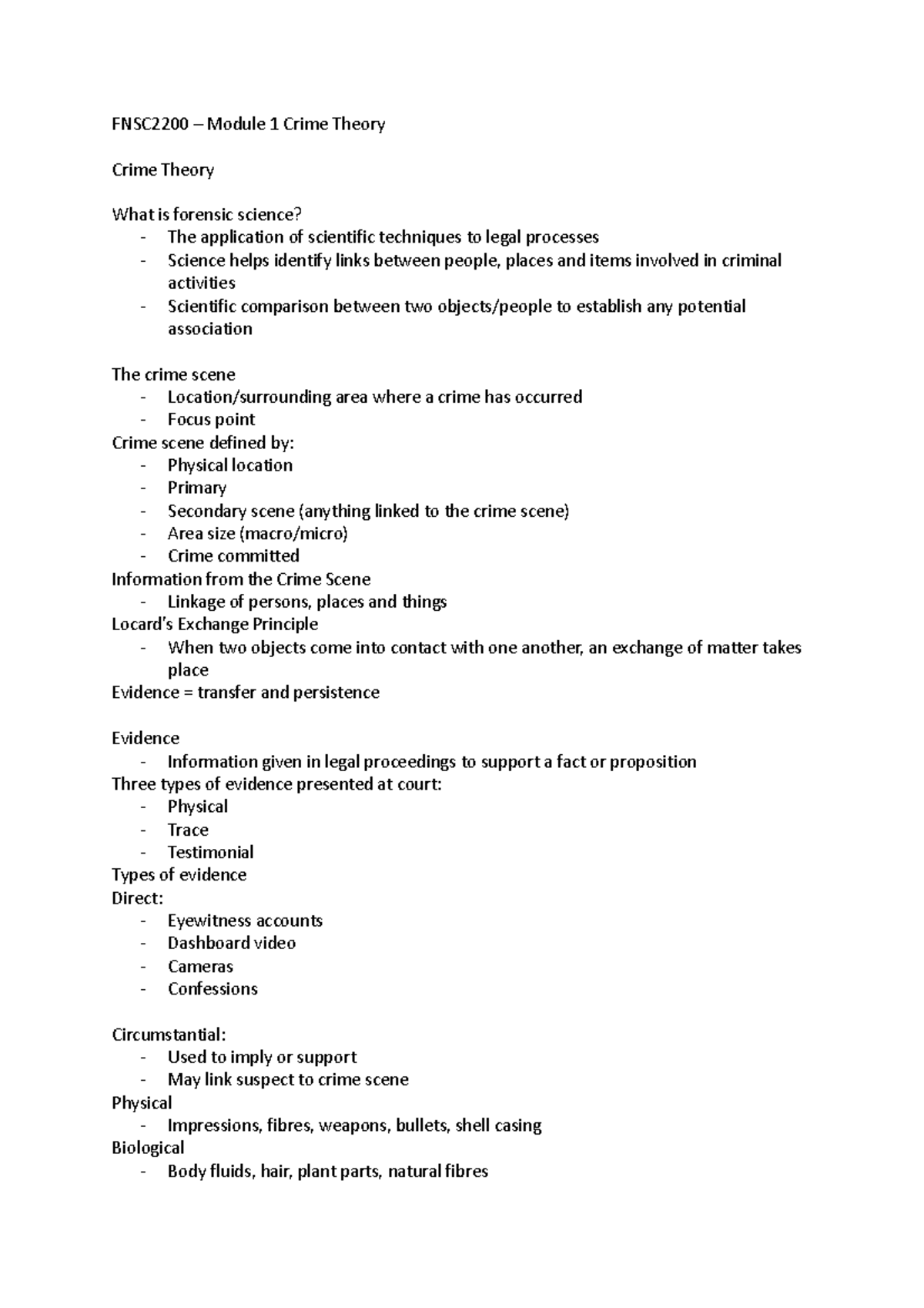 FNSC2200 Module 1 Crime theory - FNSC2200 – Module 1 Crime Theory Crime ...