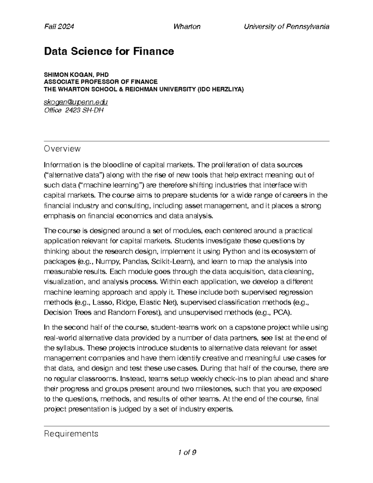 Wharton DS for Finance - this - Data Science for Finance SHIMON KOGAN ...