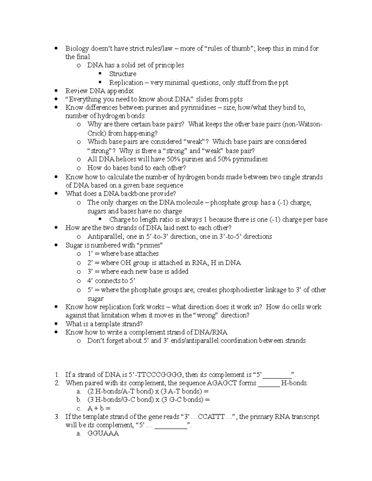 BSC 203 Final Exam Overview Questions - Biology doesn’t have strict ...