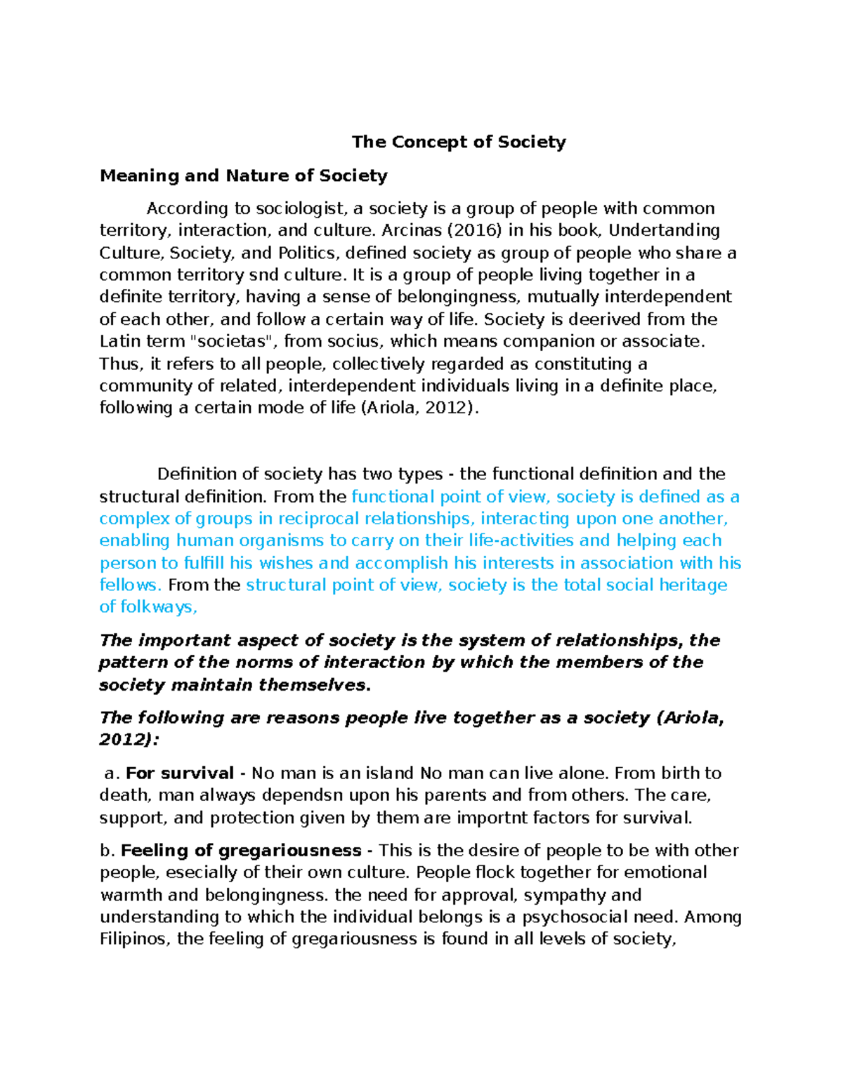 Society- Reviewer - The Concept of Society Meaning and Nature of ...
