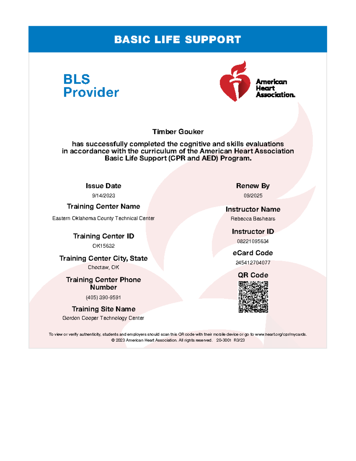 Student e Card - afmjnhbgvfccc - BASIC LIFE SUPPORT BLS Provider has ...
