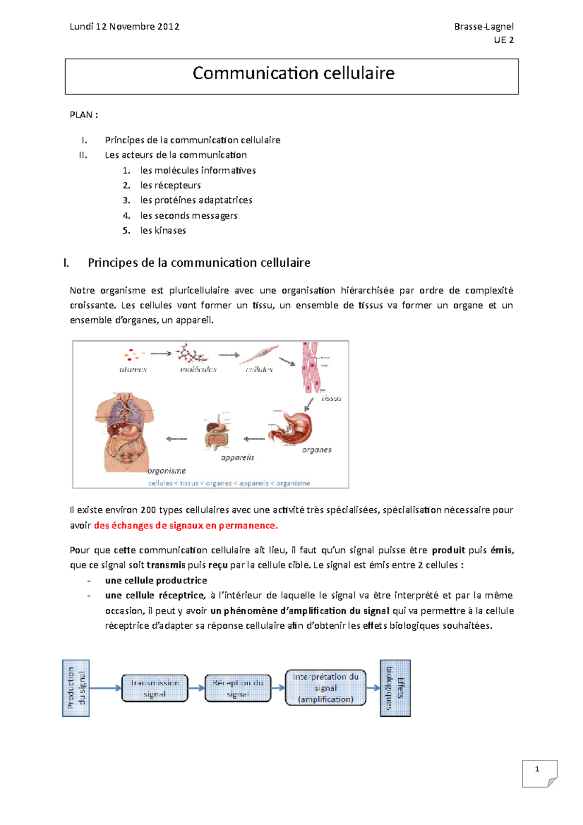 Communication cellulaire - Lundi 12 Novembre 2012 Brasse-Lagnel UE 2 ...