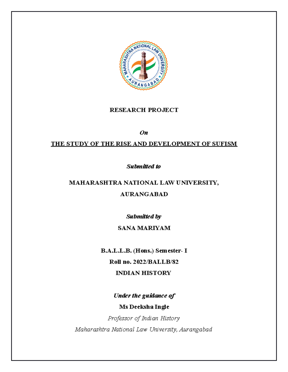 History project sem 1 - RESEARCH PROJECT On THE STUDY OF THE RISE AND ...