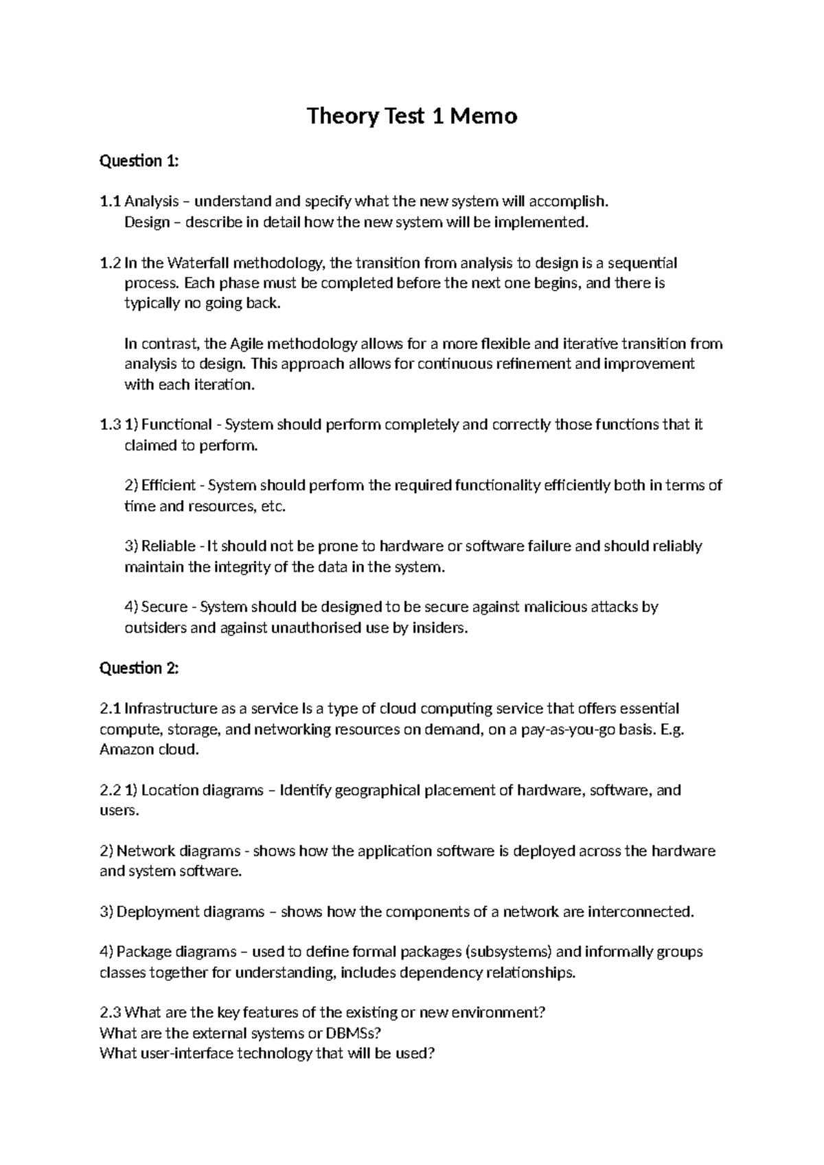INF2011S Theory Test 1 Memo - Theory Test 1 Memo Question 1: 1 Analysis ...
