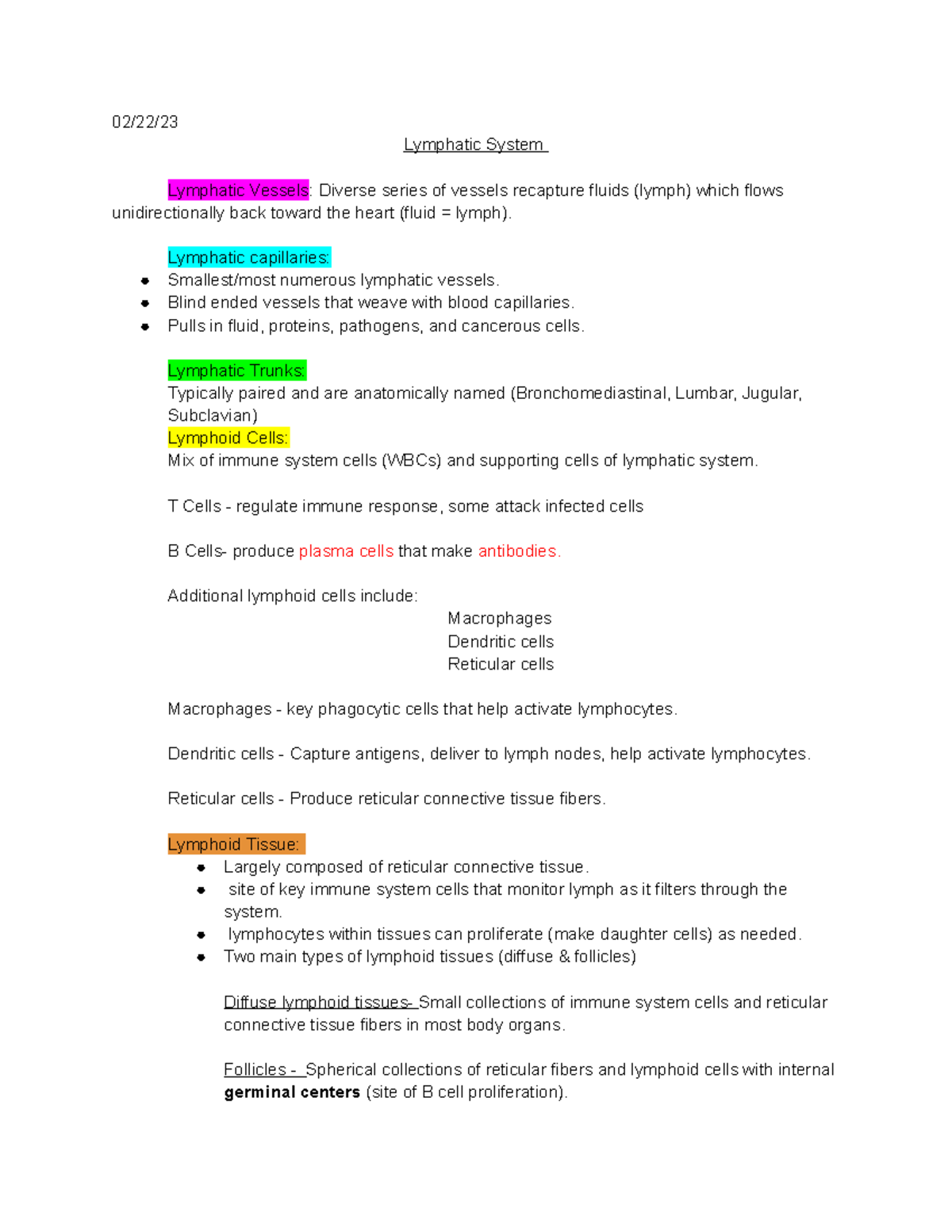 Lymphatic system - Overview - 02/22/ Lymphatic System Lymphatic Vessels ...
