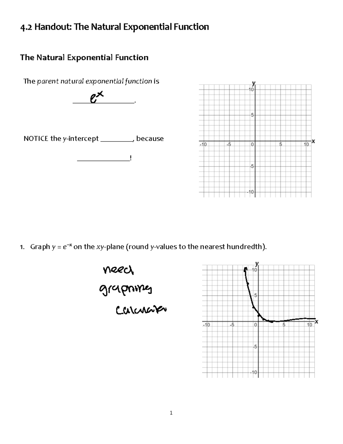 4 - Prof. Jennifer Davis - 1 4 Handout: The Natural Exponential ...