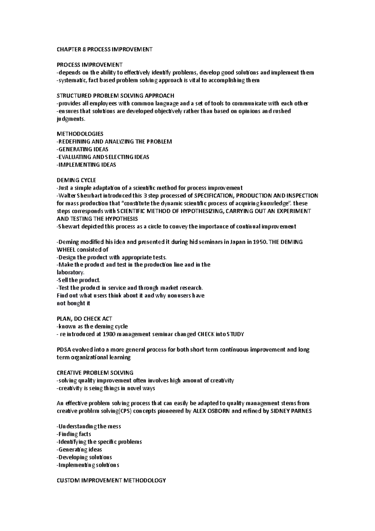 END TERM operation reviewer - CHAPTER 8 PROCESS IMPROVEMENT PROCESS ...