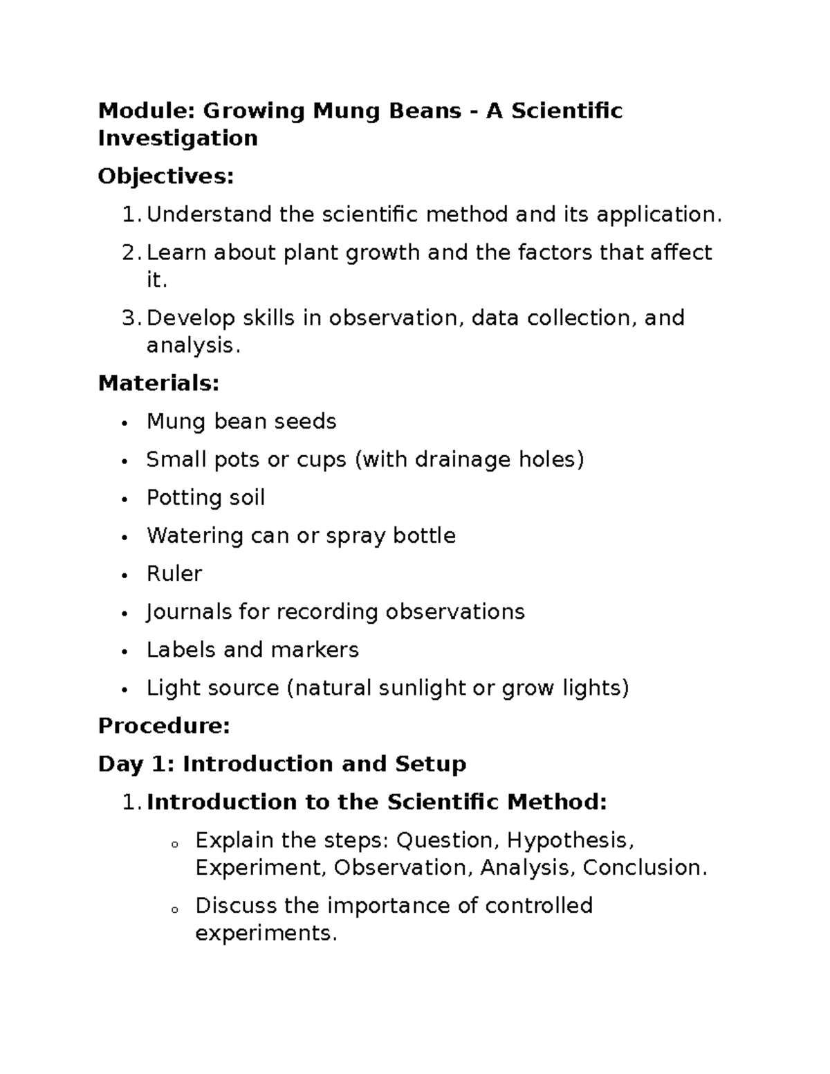 Science 7 First Activity Scientific Investigations - Module: Growing ...