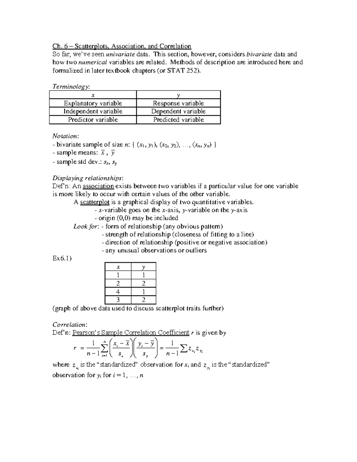 STAT151Ch6-8 - Mathieu Chalifour - Ch. 6 – Scatterplots, Association ...