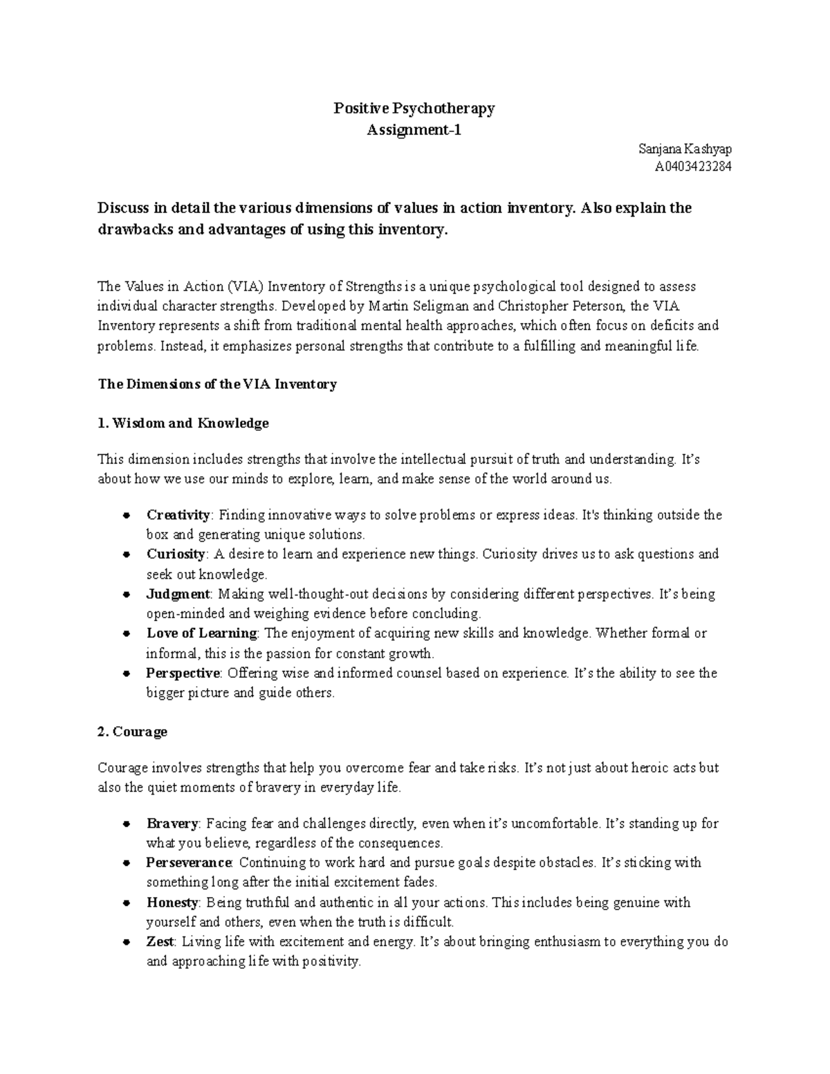 Positive Psychology - lecture notes - Positive Psychotherapy Assignment ...
