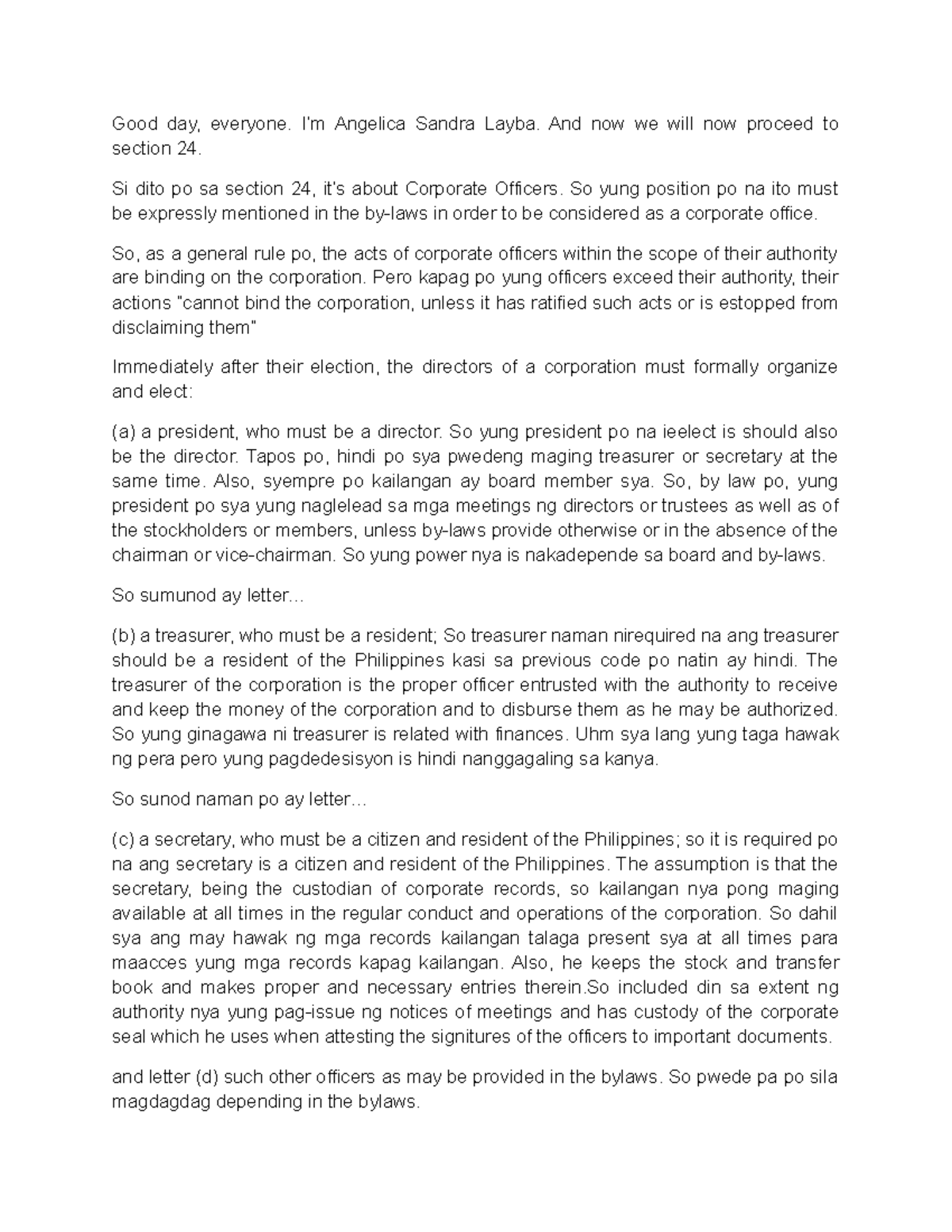 Section-24-and-25-Explanation - Good day, everyone. I’m Angelica Sandra ...