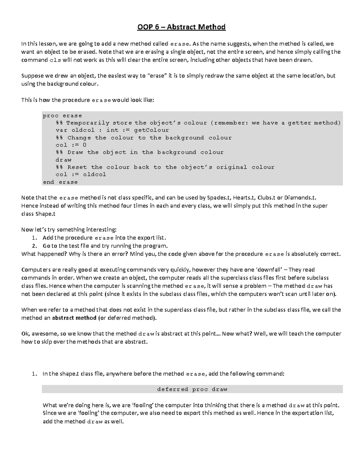 Lesson 8 - OOP 6 - Abstract Method - OOP 6 – Abstract Method In this ...