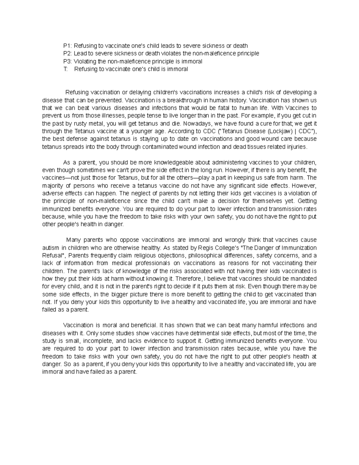 Journal refusion to vaccinate one child - P1: Refusing to vaccinate one ...