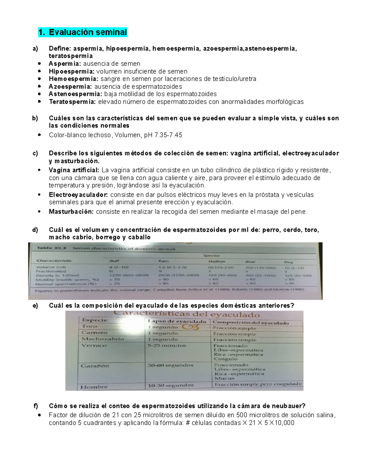 Guía Repro - 1. seminal a) Define: aspermia, hipoespermia, hemoespermia ...