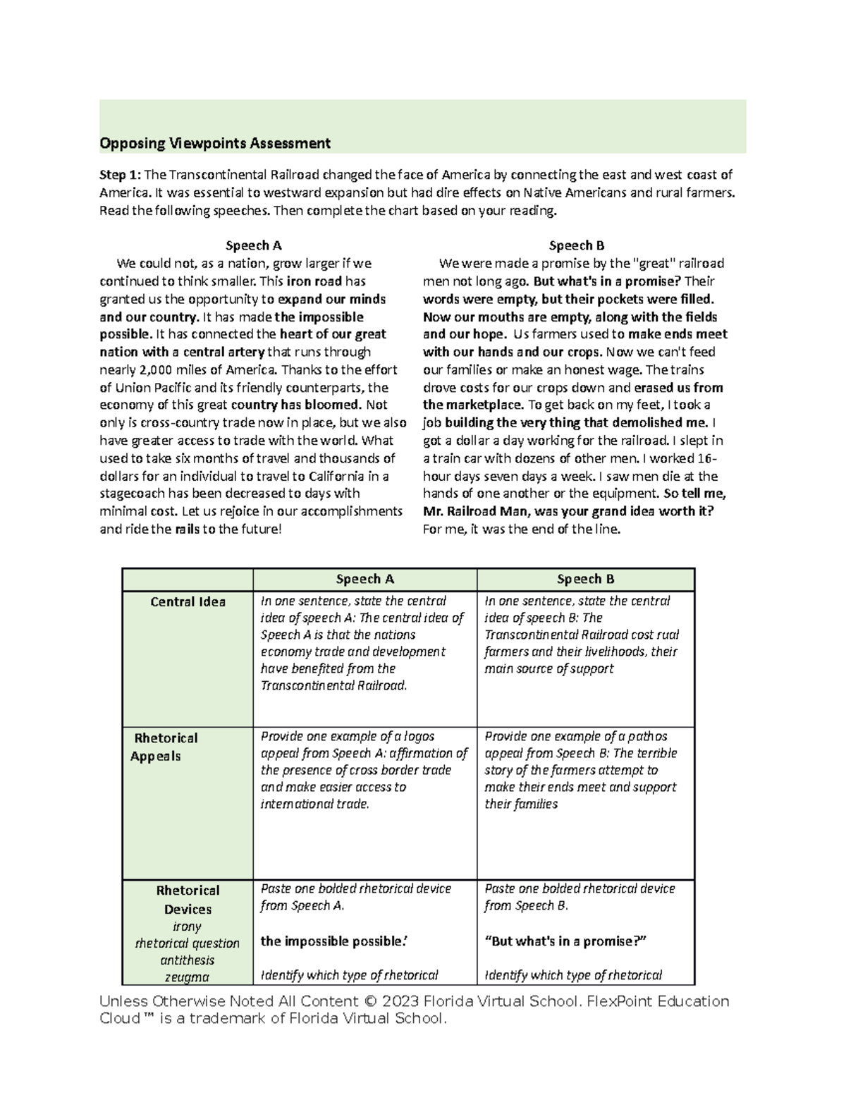 Opposing viewpoints assessment - Opposing Viewpoints Assessment Step 1 ...