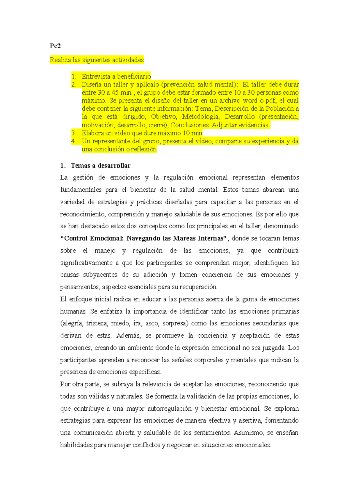 Pc2 - sadasdasd - Pc Realiza las siguientes actividades 1. Entrevista a ...