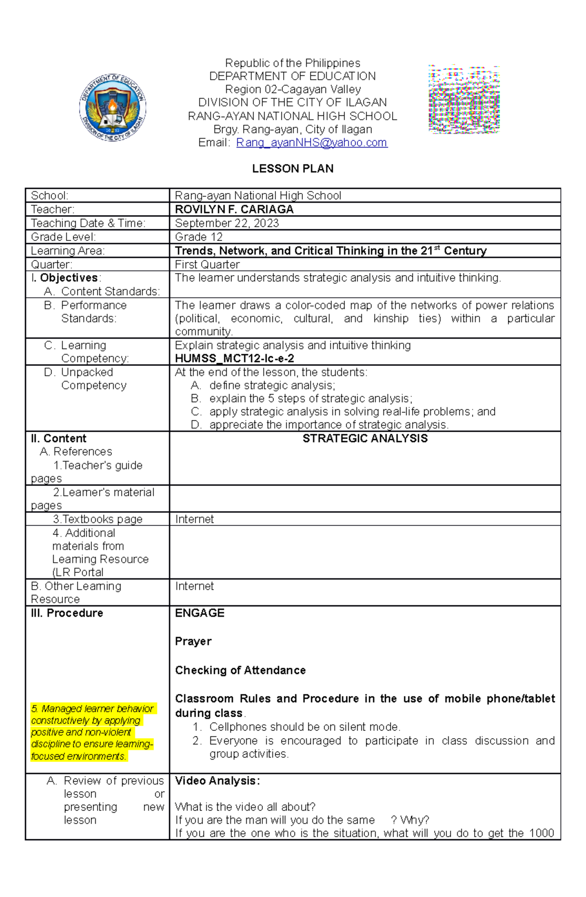 DLP for 9 22 2023 - Detailed Lesson Plan - Republic of the Philippines ...