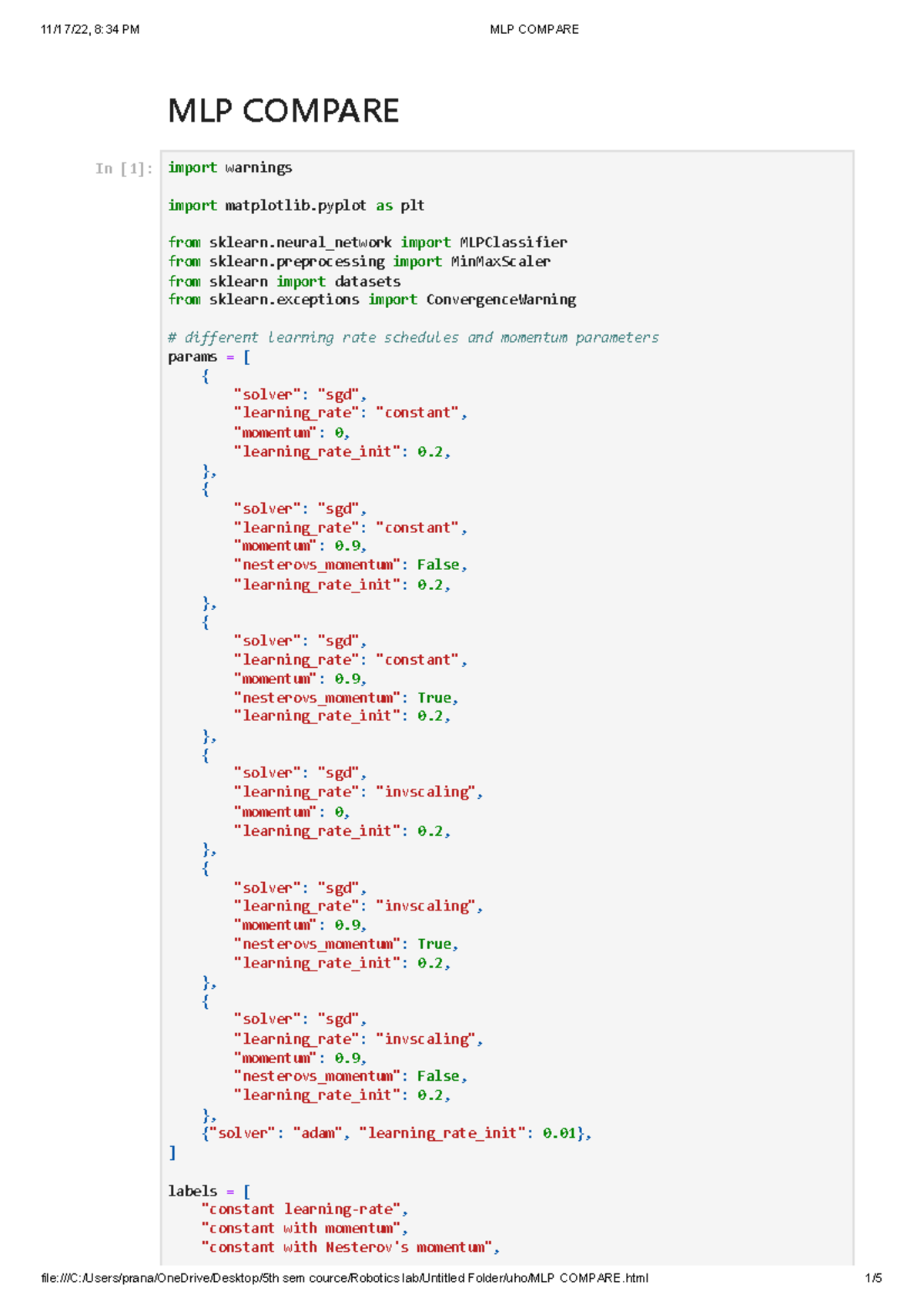 Experiment 8 Neural Network Mlp Compare In [1] Import Warnings Import Matplotlib As Plt From