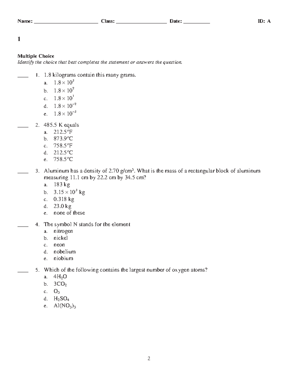 Spring Final study guide - Name: ________________________ Class ...