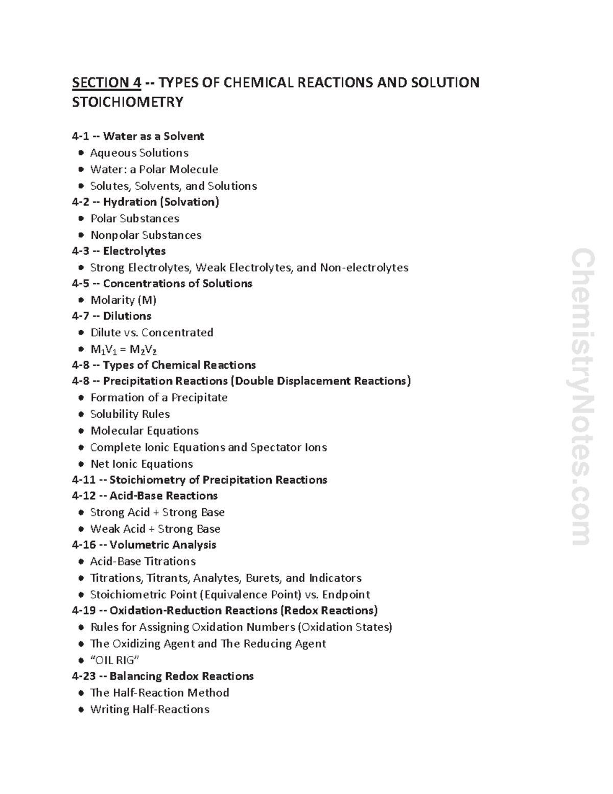 Section 4 types of chemical reactions and solution stoichiometry ...