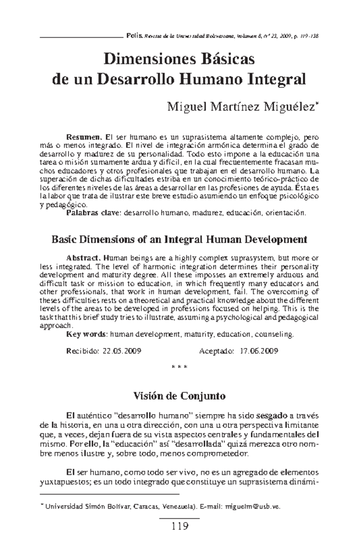 Dimensiones basicas de un desarrollo humano integral - Dimensiones ...