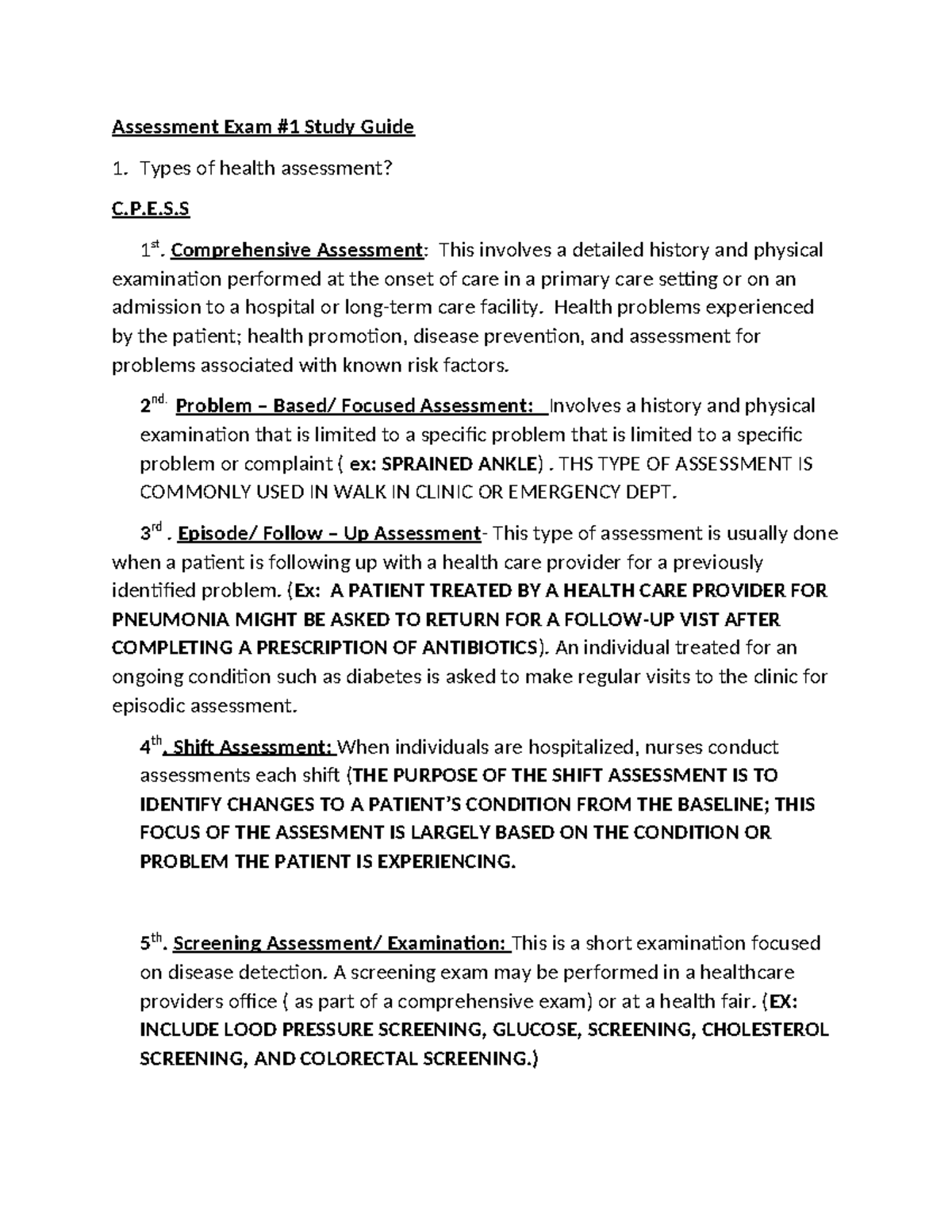 Assessment Exam #1 Study Guide - Assessment Exam #1 Study Guide Types ...