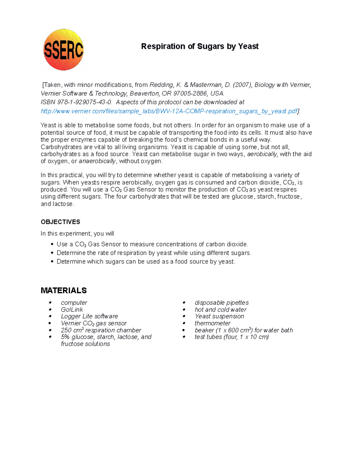 12A Yeast Respiration CO2 - Respiration of Sugars by Yeast [Taken, with ...